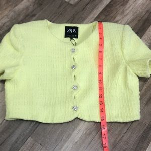 Zara | Jackets & Coats | Zara Pastel Yellow Texture Crop Top Jacket ...